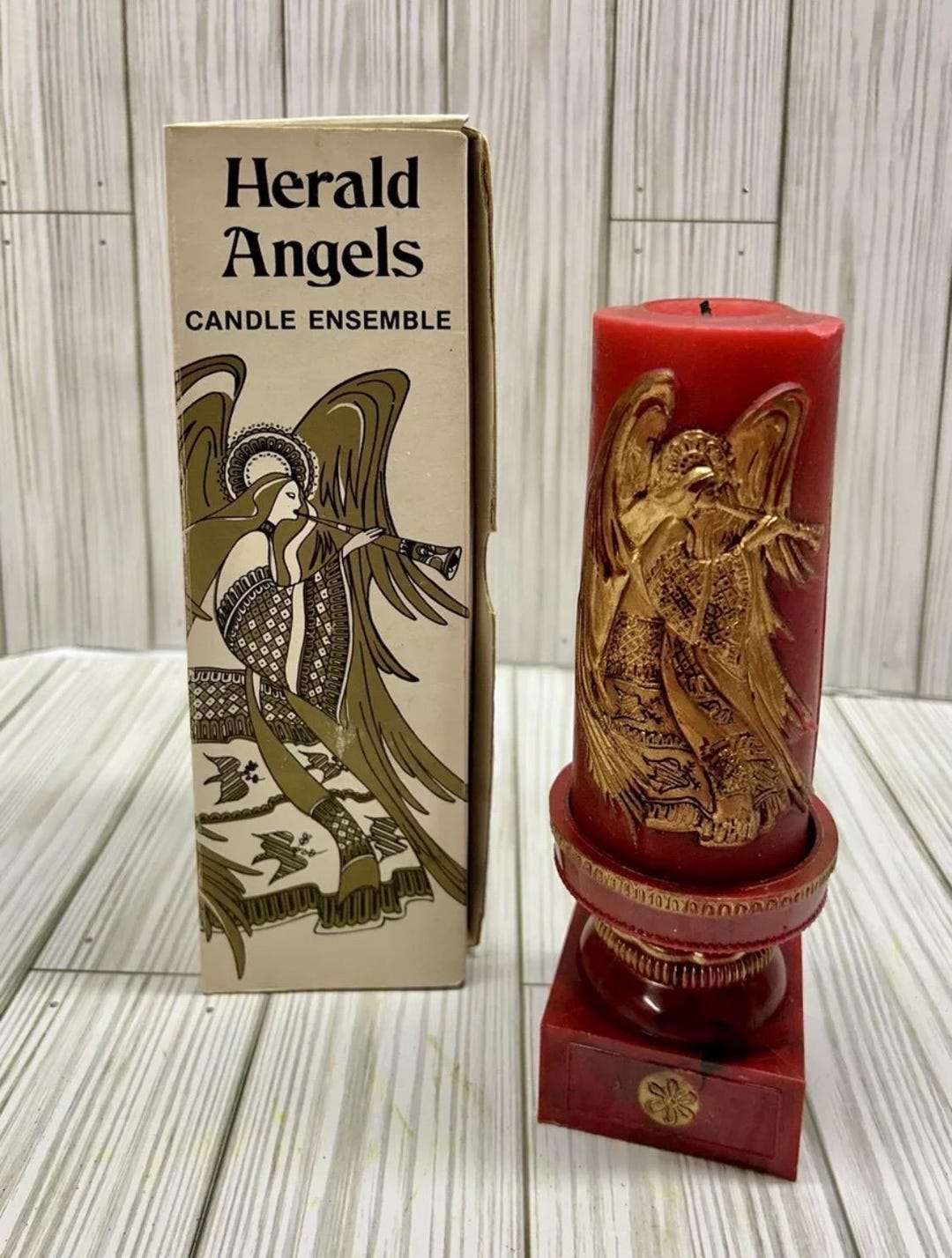 Vintage Jasco Herald Angels Holiday Candle Ensemble Red Gold Used - Etsy