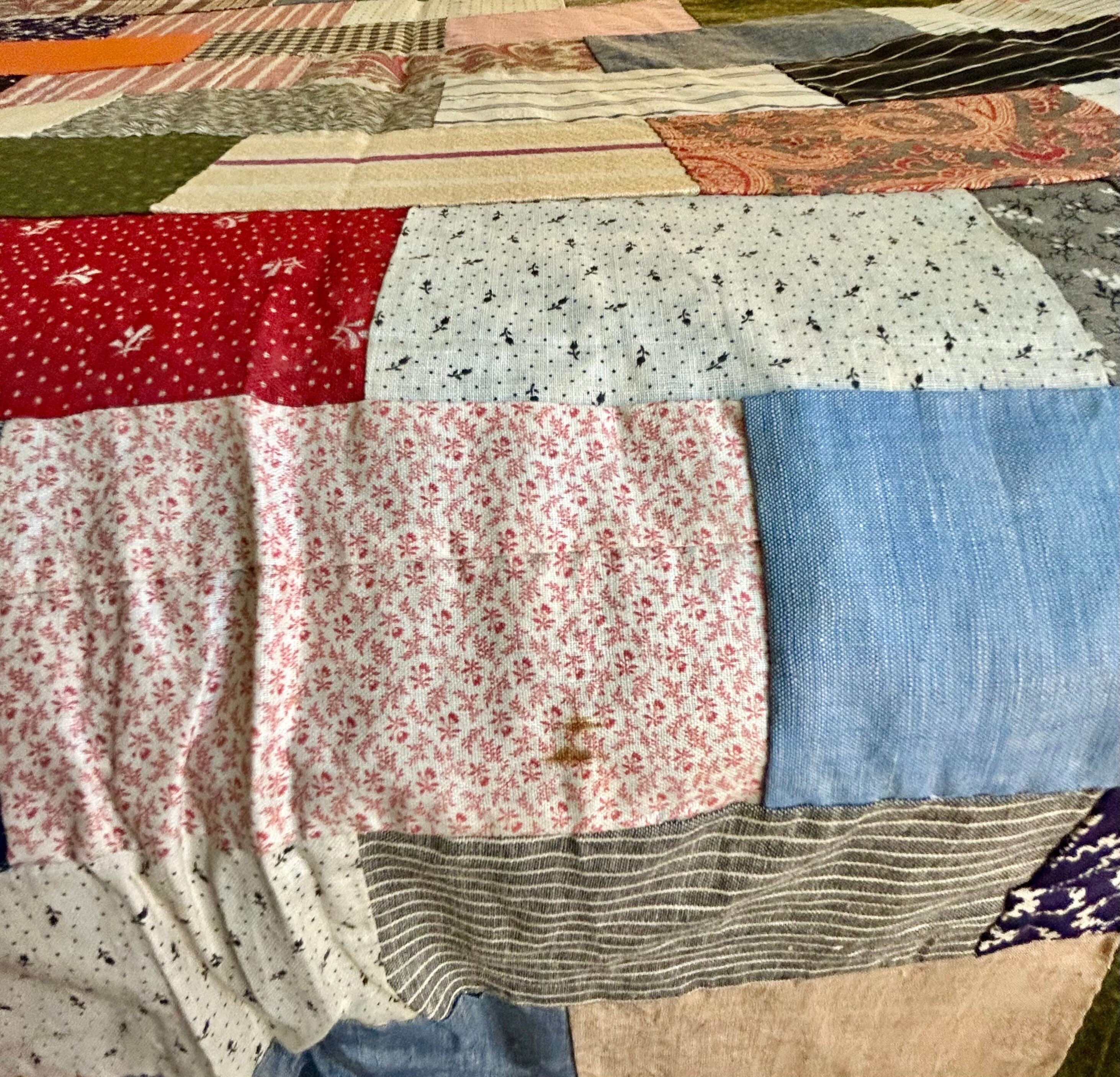 Vintage Patchwork Block Quilt Top in Multi Color Fabric Unfinished 80 X ...