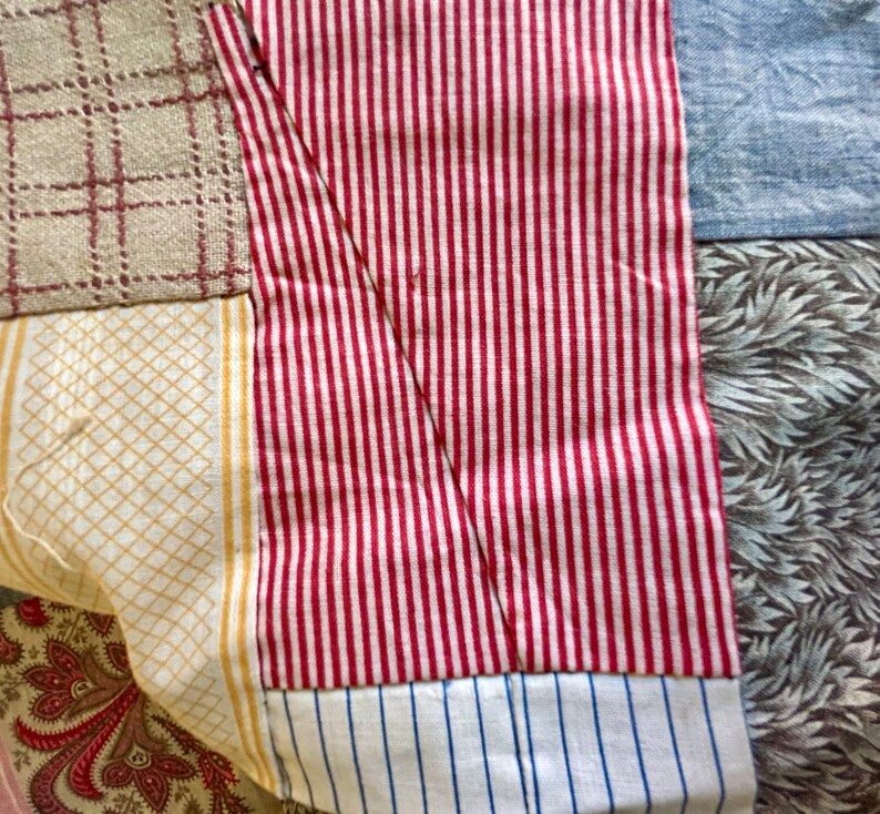 Vintage Patchwork Block Quilt Top in Multi Color Fabric Unfinished 80 X ...