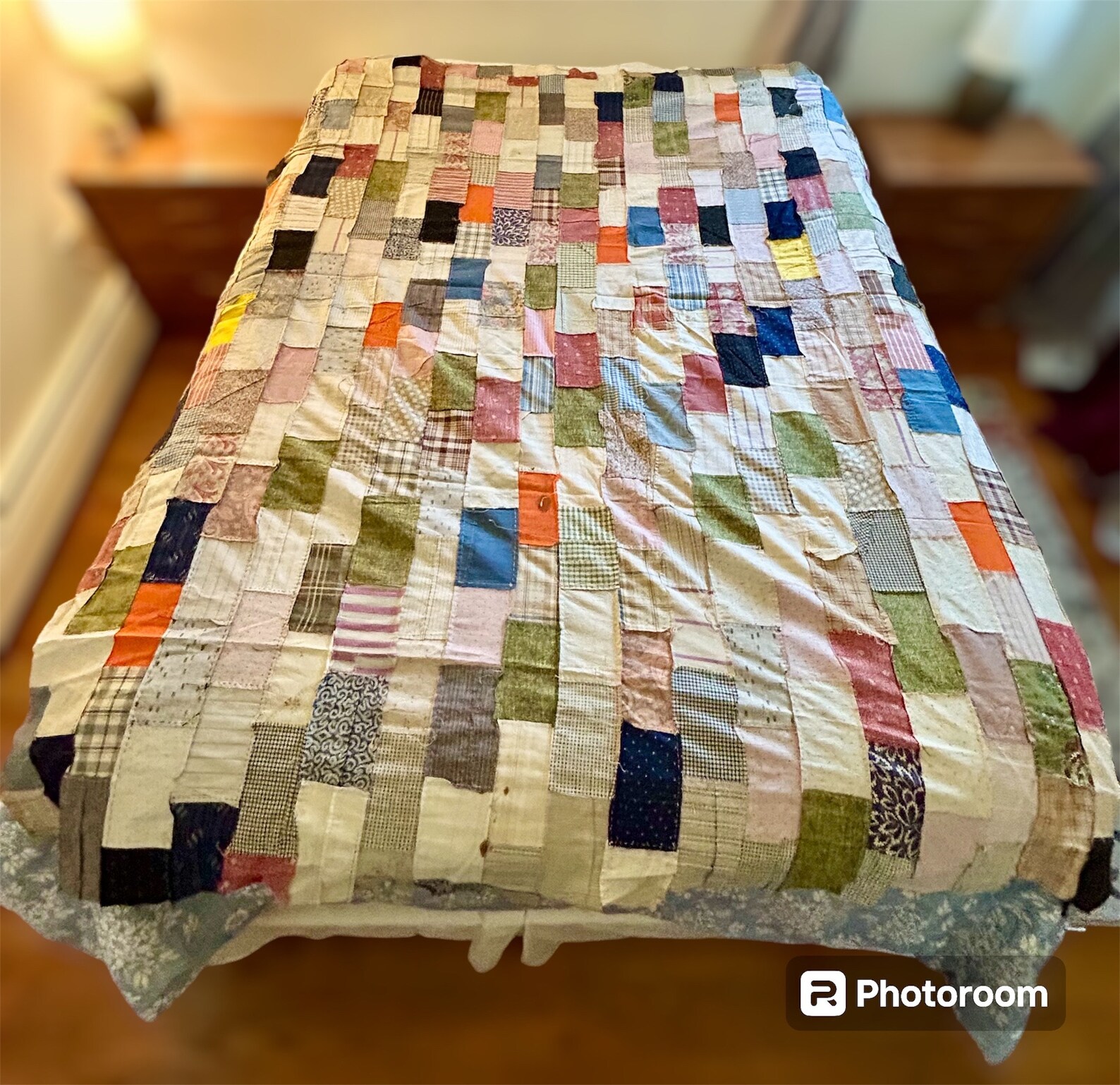 Vintage Patchwork Block Quilt Top in Multi Color Fabric Unfinished 80 X ...