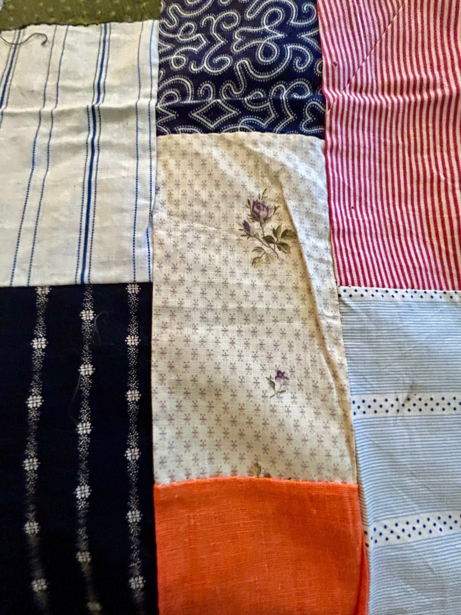 Vintage Patchwork Block Quilt Top in Multi Color Fabric Unfinished 80 X ...