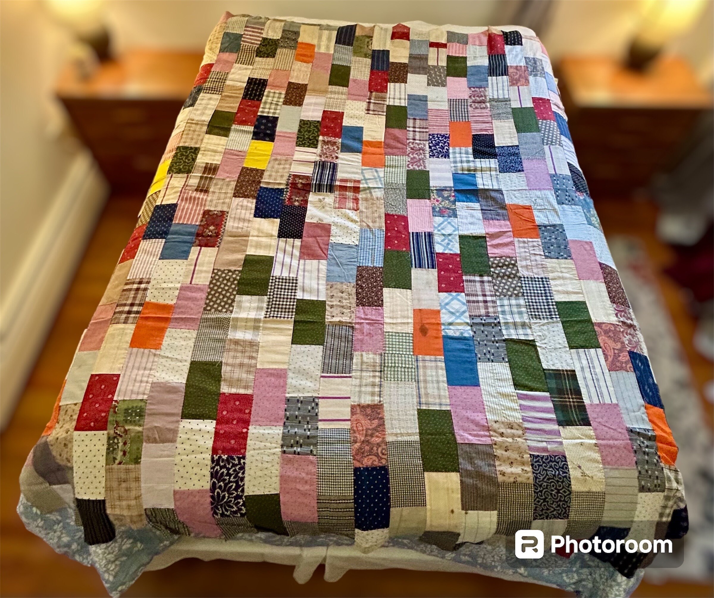 Vintage Patchwork Block Quilt Top in Multi Color Fabric Unfinished 80 X ...