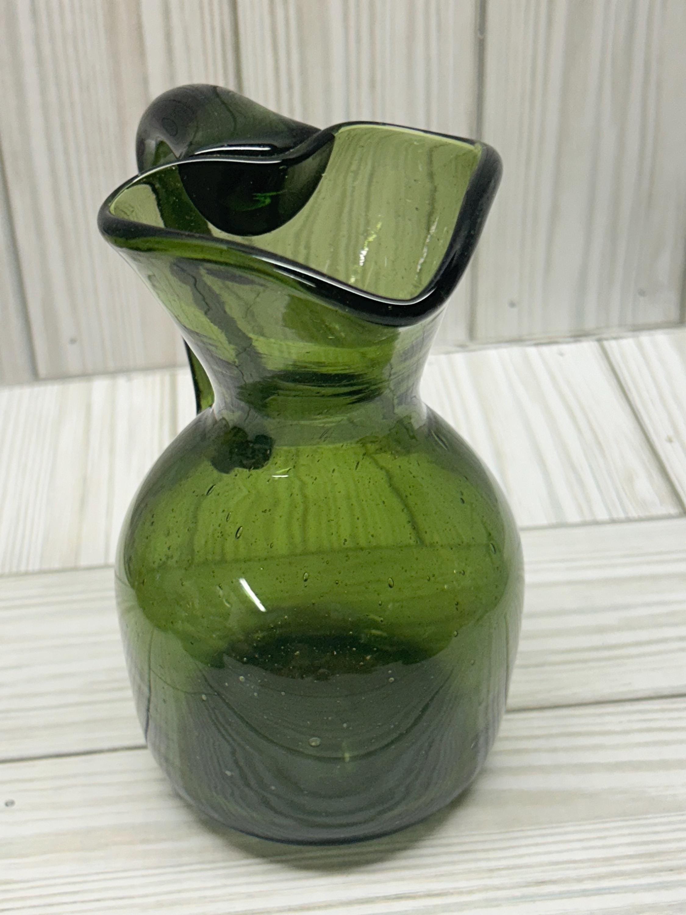 Vintage Jamestown Virginia Glass Miniature Pitcher Hand Blown Green 5. ...