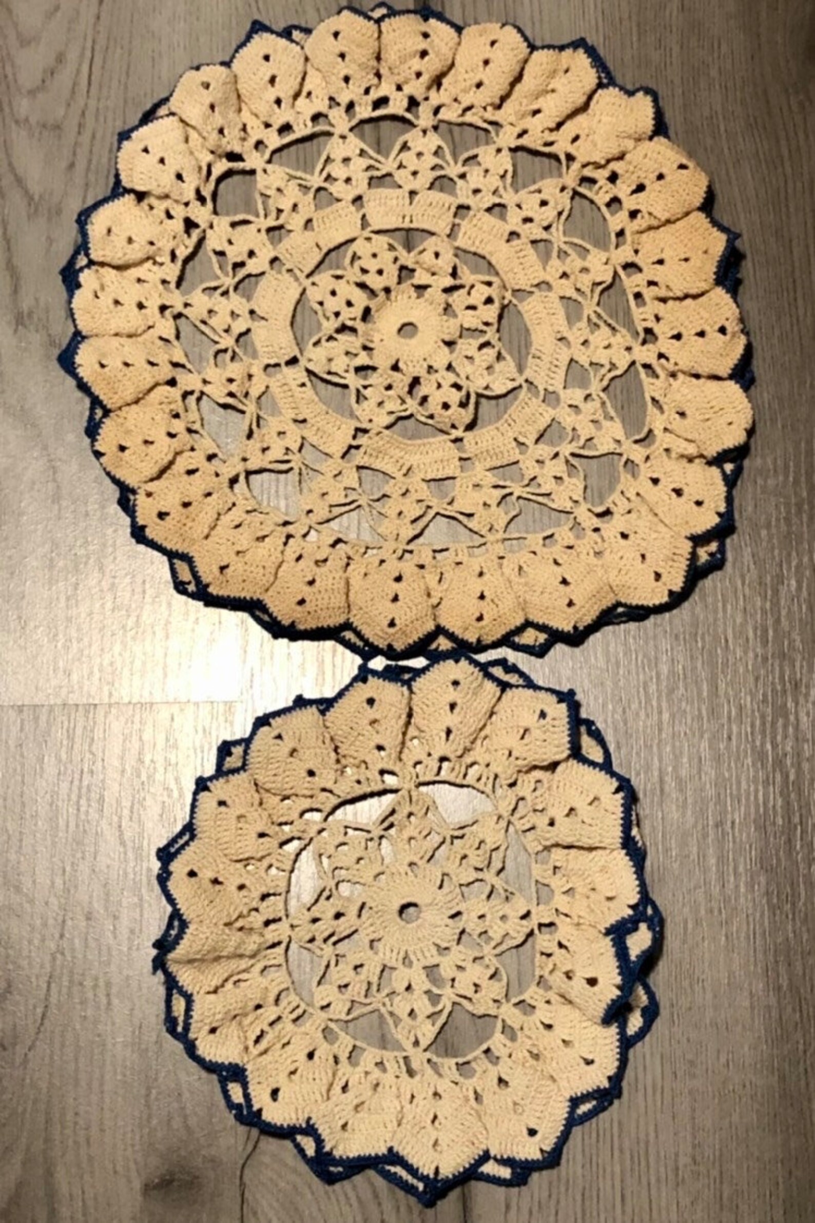 Vintage Hand Crocheted Doily Set of 2 Ivory Blue 12 and 8 - Etsy