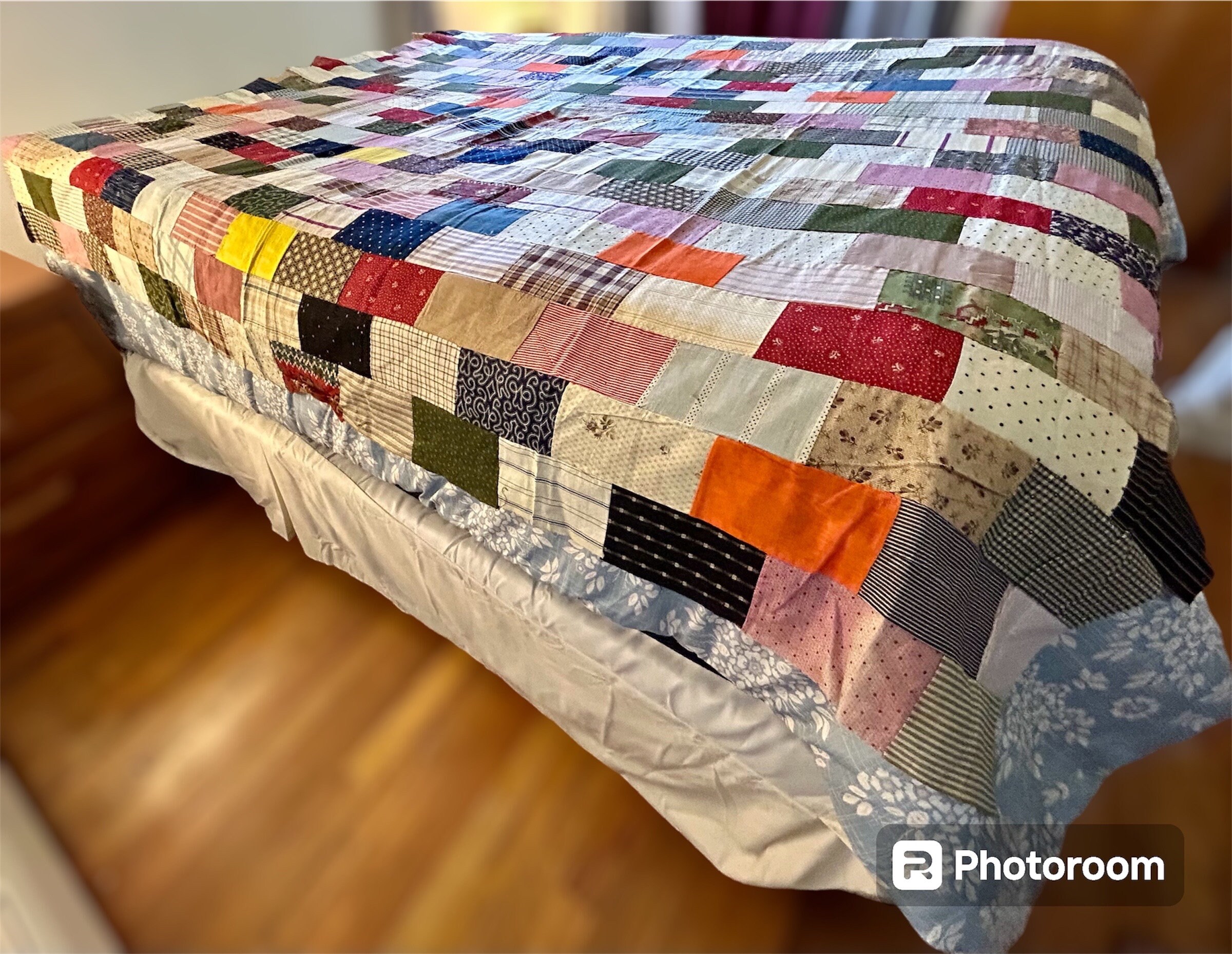 Vintage Patchwork Block Quilt Top in Multi Color Fabric Unfinished 80 X ...