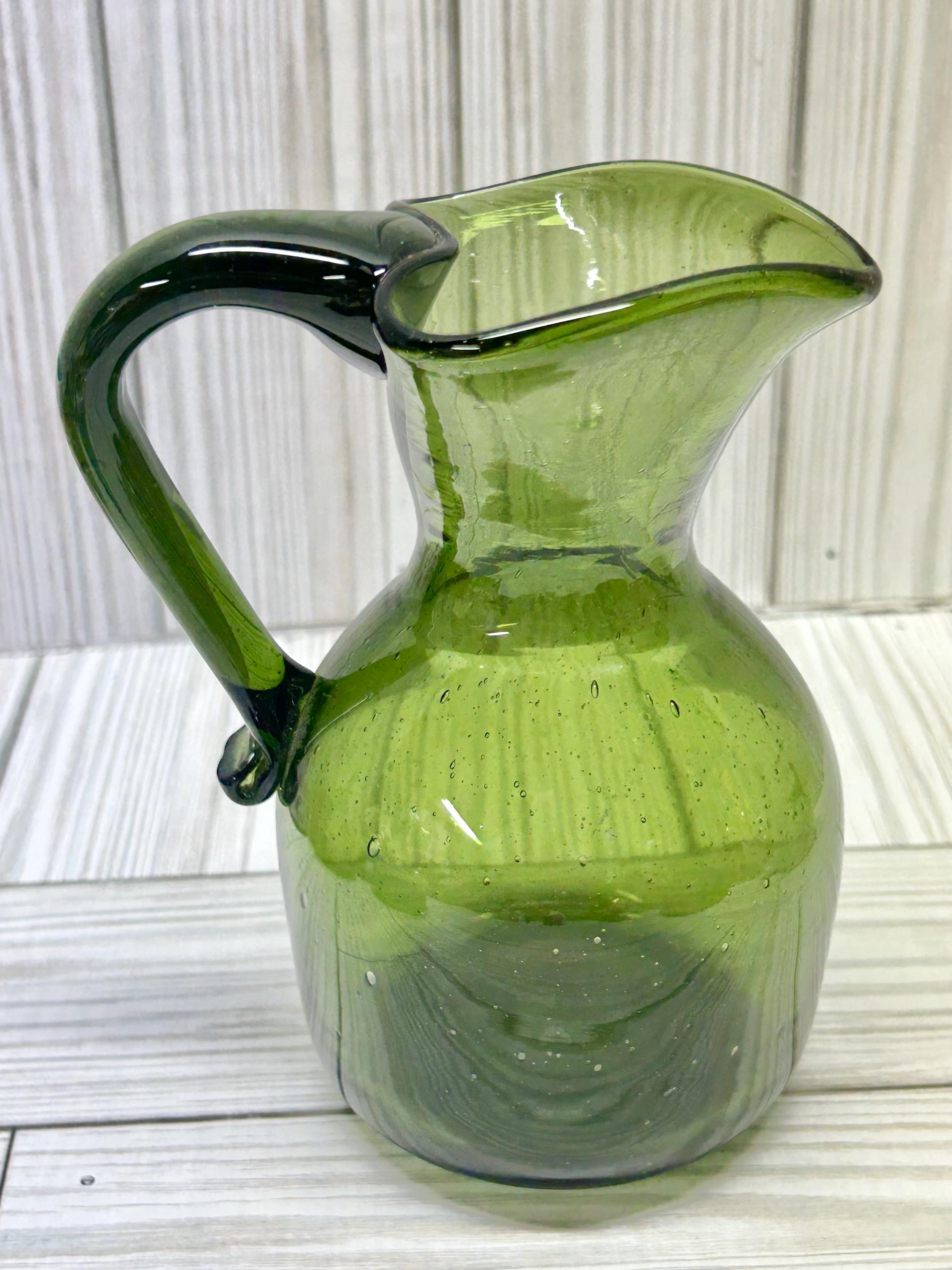 Vintage Jamestown Virginia Glass Miniature Pitcher Hand Blown Green 5. ...