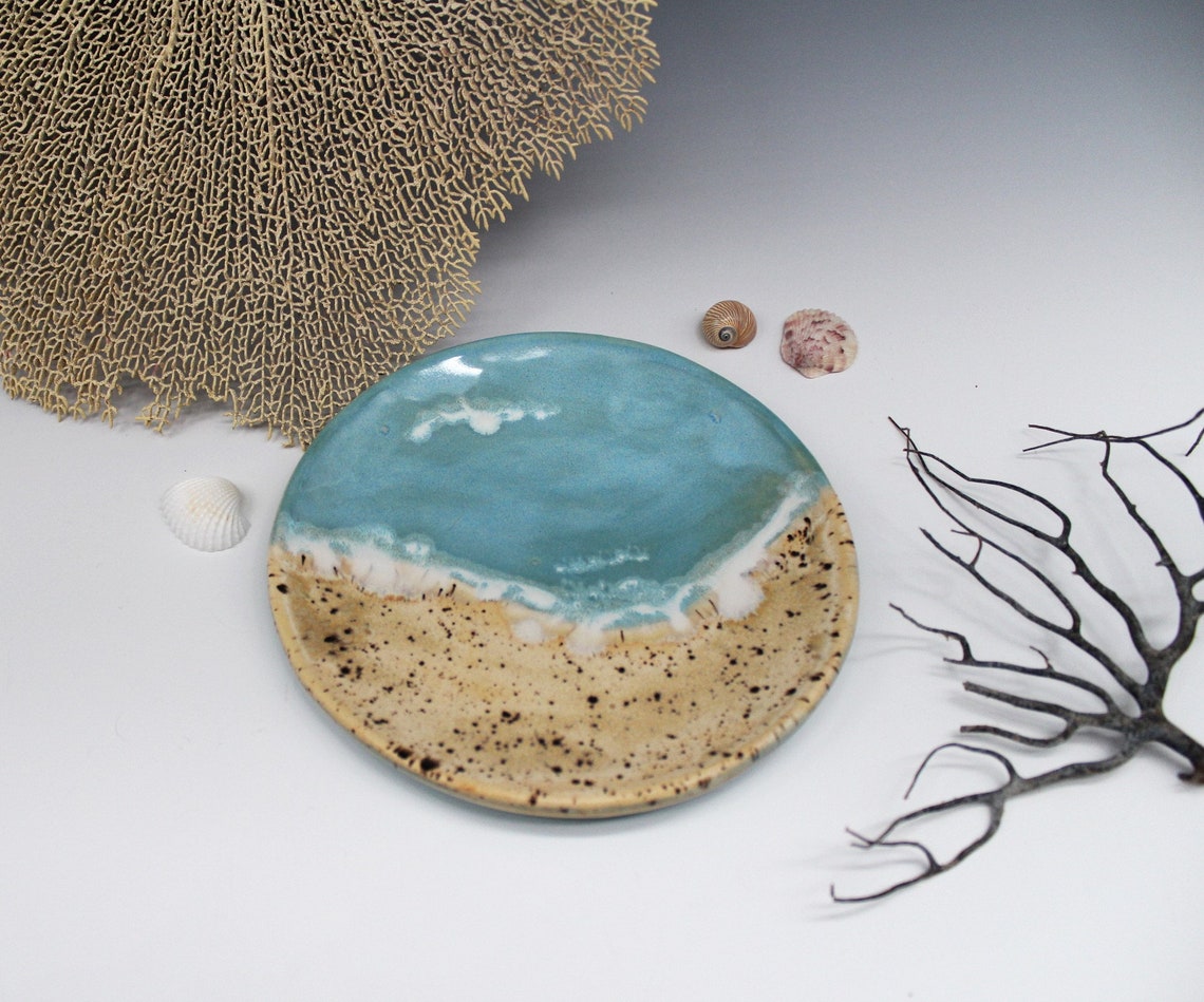 Ocean Waves Plate, Sand and Sea Ceramic Dish, Beach Decor, Nautical ...