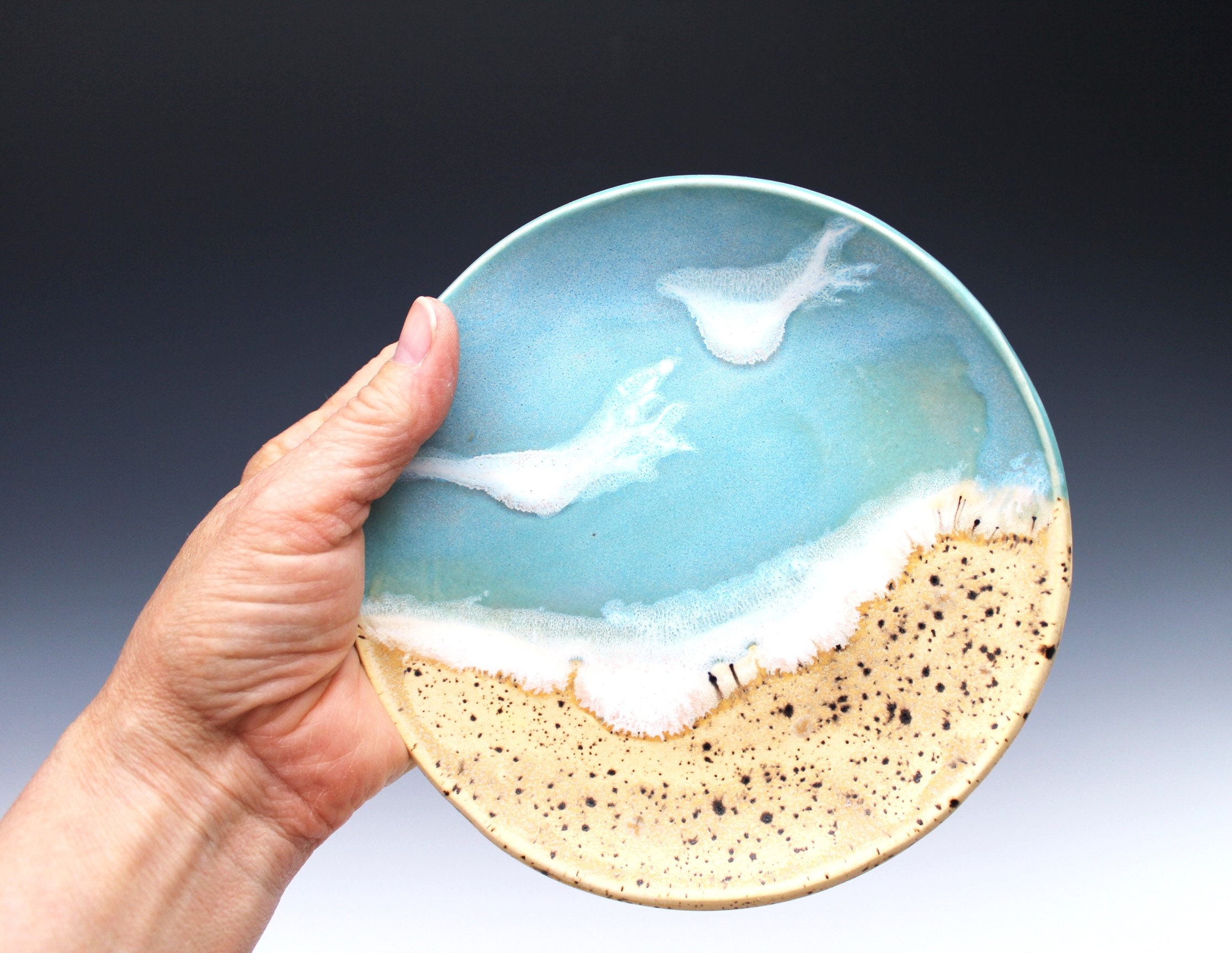 Ocean Waves Plate, Sand and Sea Ceramic Dish, Beach Decor, Nautical ...