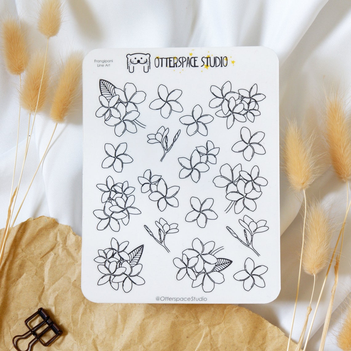 Frangipani Flowers Line Art Sticker Sheet Illustrated Bullet Journal ...