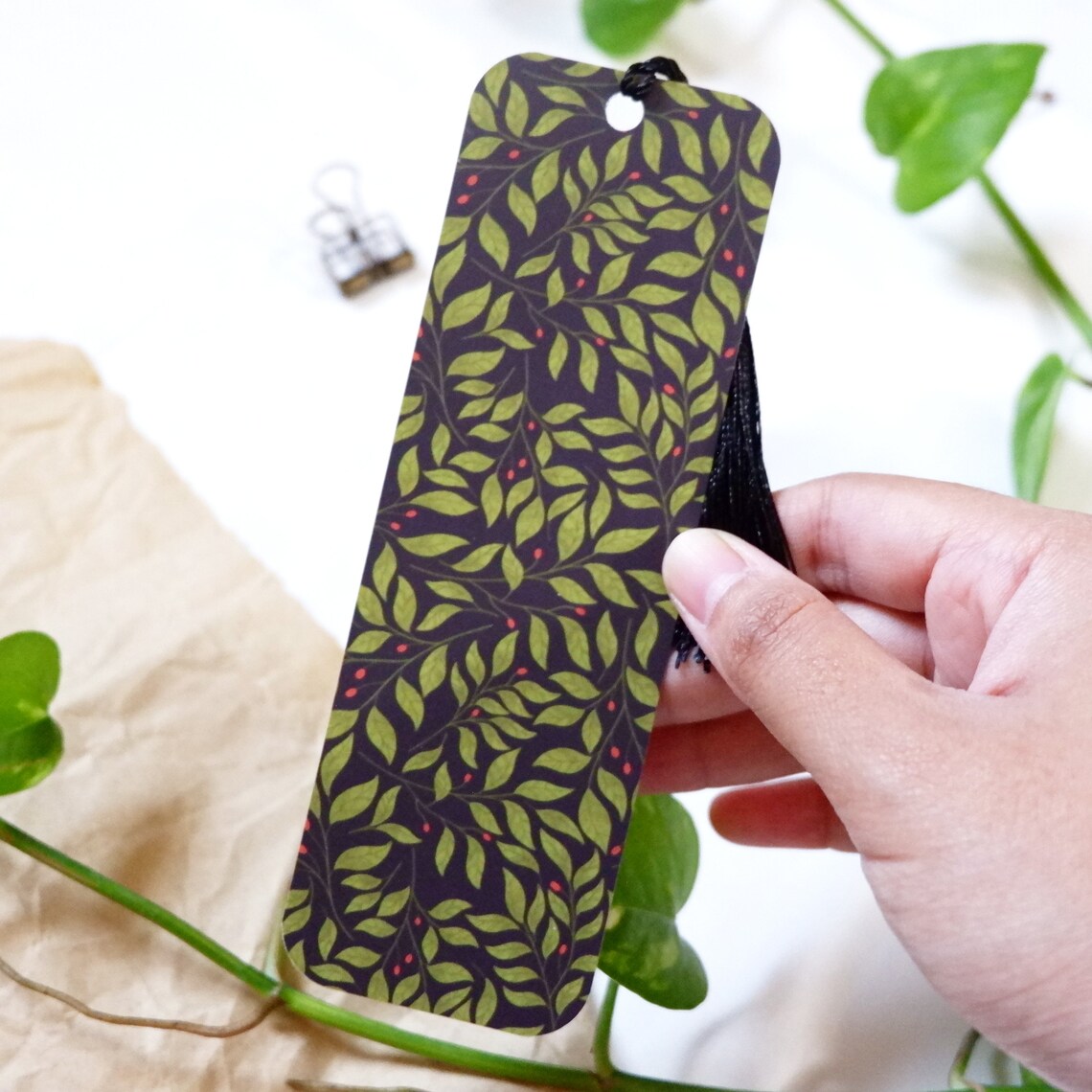 Leaves 3 Pattern Bookmark Illustration, Illustrated Bookmarks, Double ...