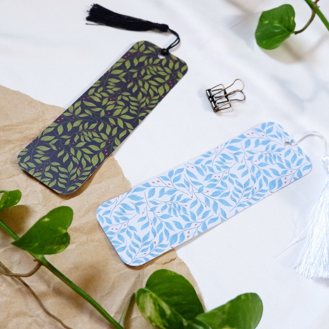 Leaves 3 Pattern Bookmark Illustration, Illustrated Bookmarks, Double ...