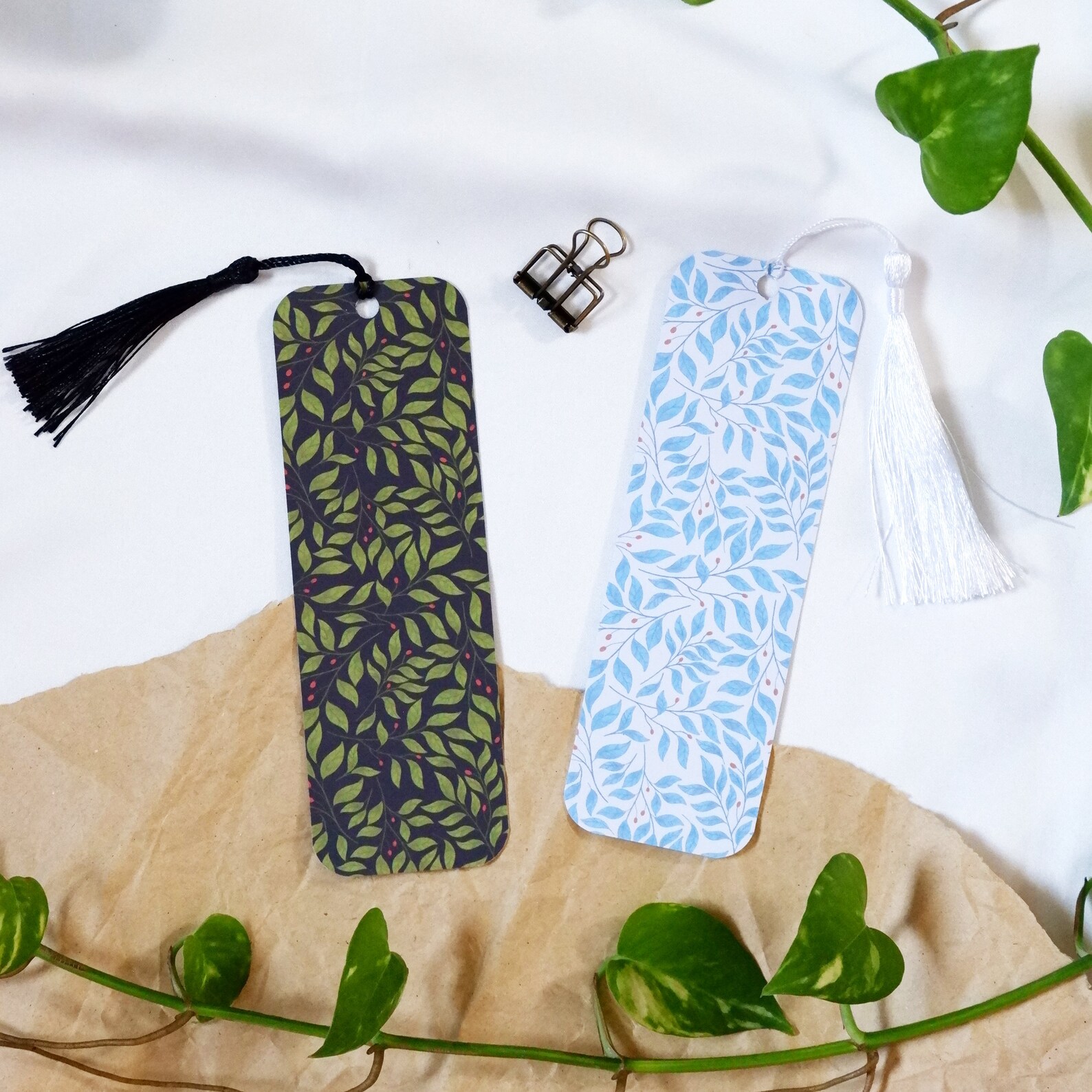 Leaves 3 Pattern Bookmark Illustration, Illustrated Bookmarks, Double ...