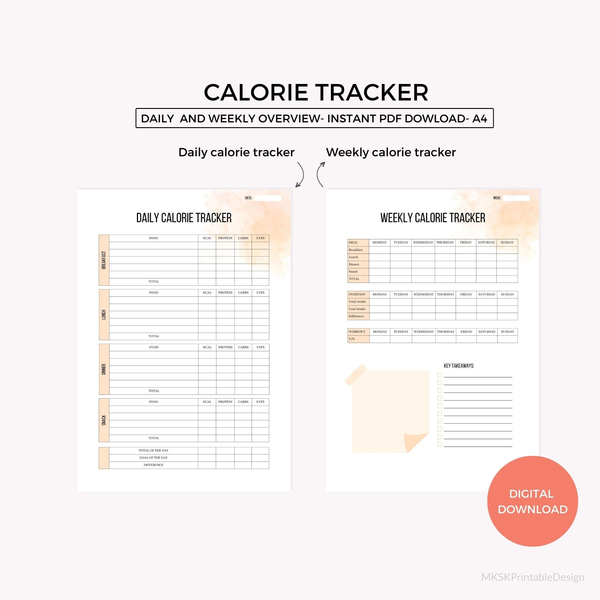 Calorie Tracker I Food Planner, Daily Calorie Tracker, Weekly Calorie ...