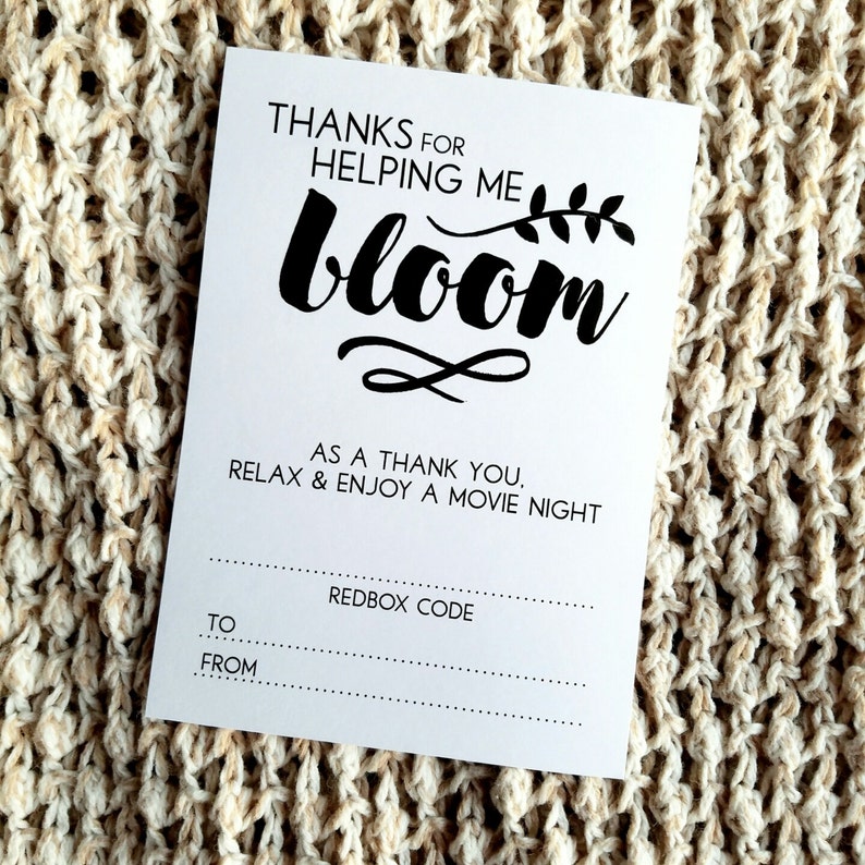 Printable thanks for Helping Me Bloom Redbox Movie Night Teacher ...