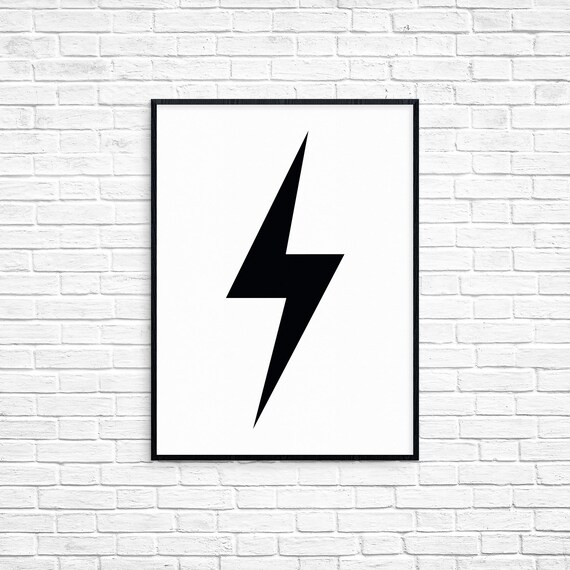 Monochrome Lightning Bolt Double-ended Art Print Modern | Etsy