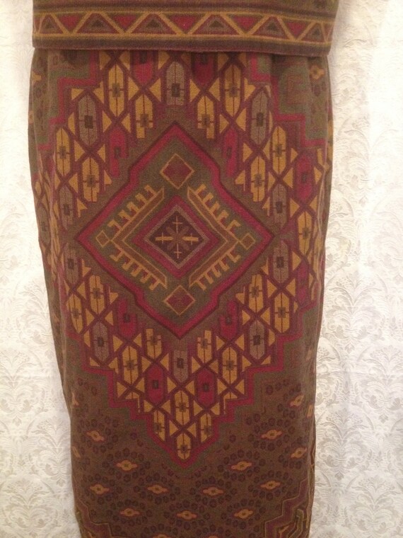 1990s Red Orange Green Aztec Hippie Safari 2 Piece Se… - Gem