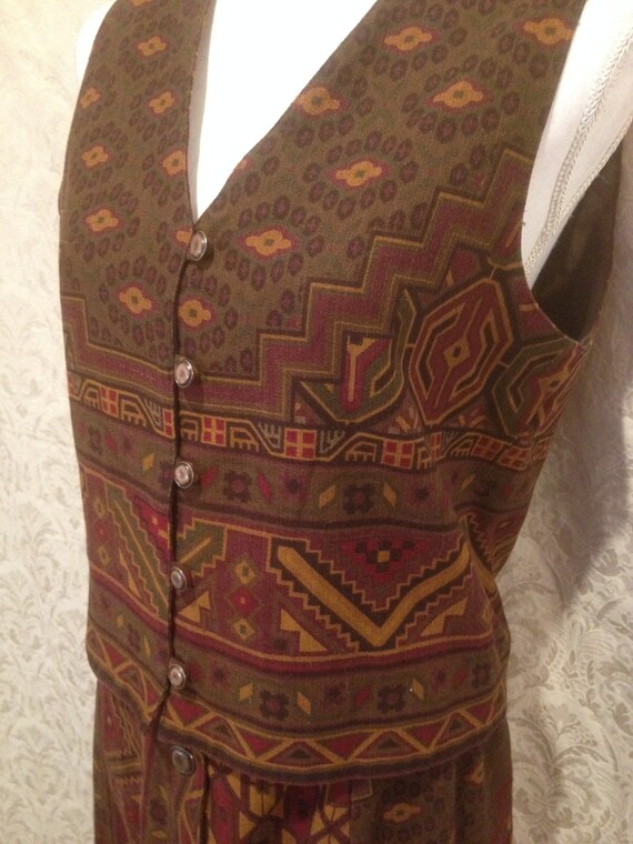 1990s Red Orange Green Aztec Hippie Safari 2 Piece Se… - Gem