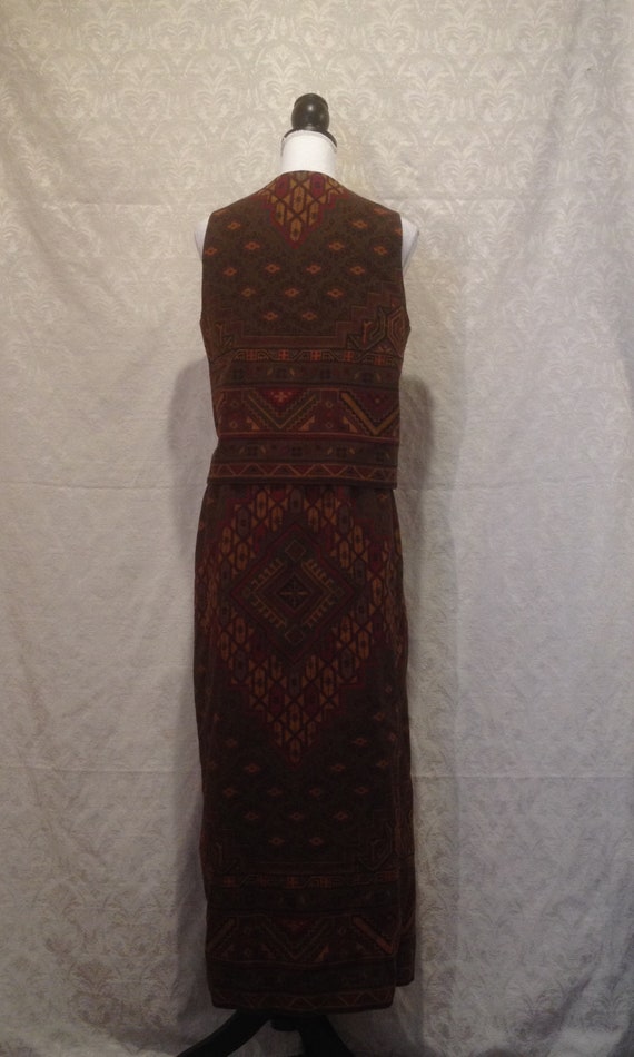 1990s Red Orange Green Aztec Hippie Safari 2 Piece Se… - Gem