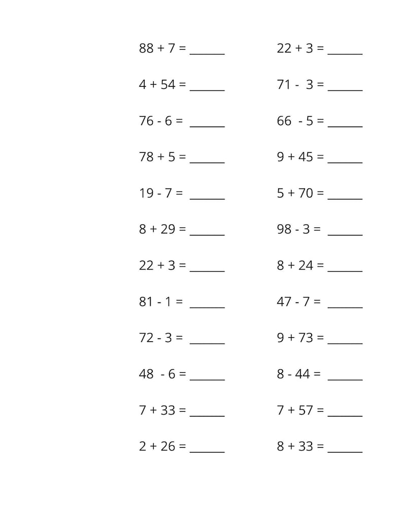 Addition and Subtraction Worksheets Within 100, Math Practice Printable ...