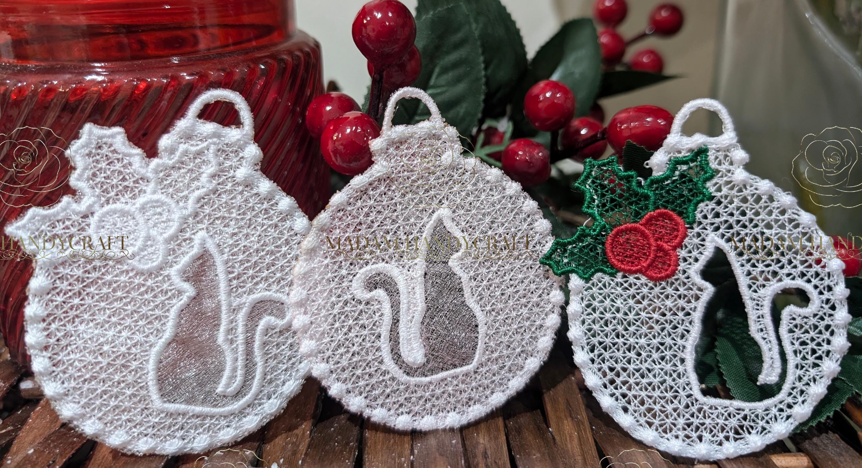 Free Standing Lace FSL Machine Embroidery Ornament Christmas Bubble Pet ...