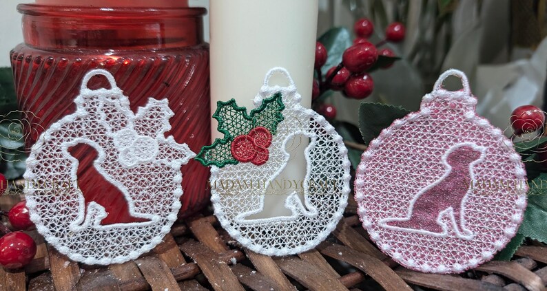 Free Standing Lace FSL Machine Embroidery Ornament Christmas Bubble Pet ...