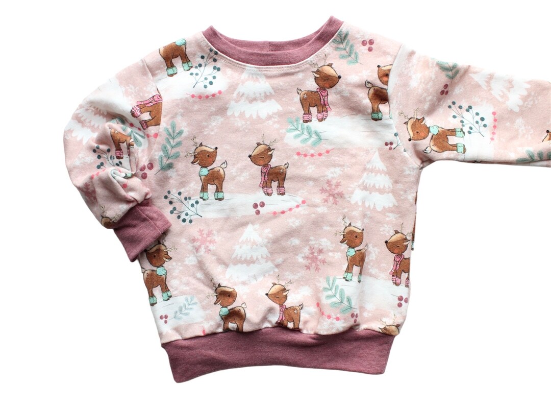 Baby Boy or Girl French Terry Sweatshirt Winter Deer on Pink - Etsy