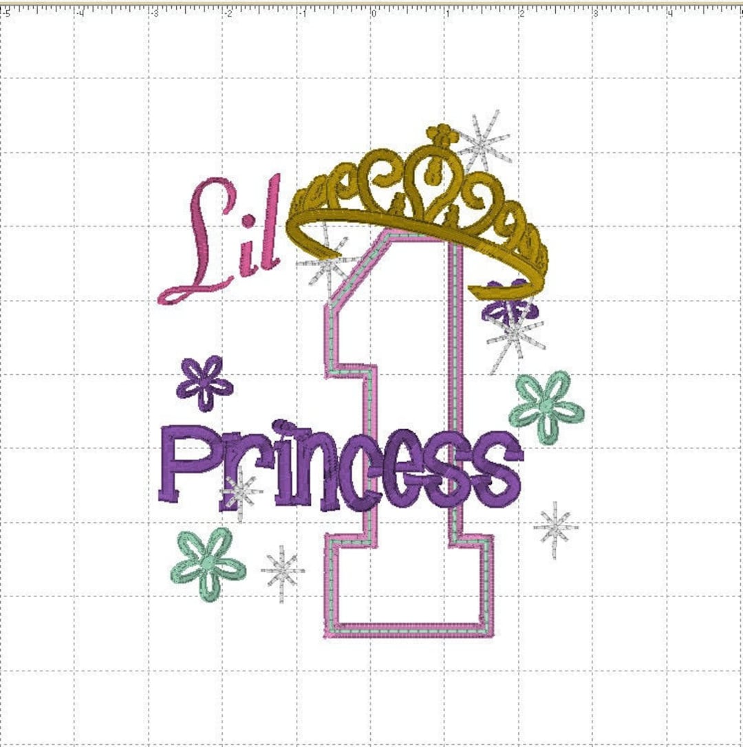 Applique Lil Crown Princess Birthday Number #1 - Design Pattern ...