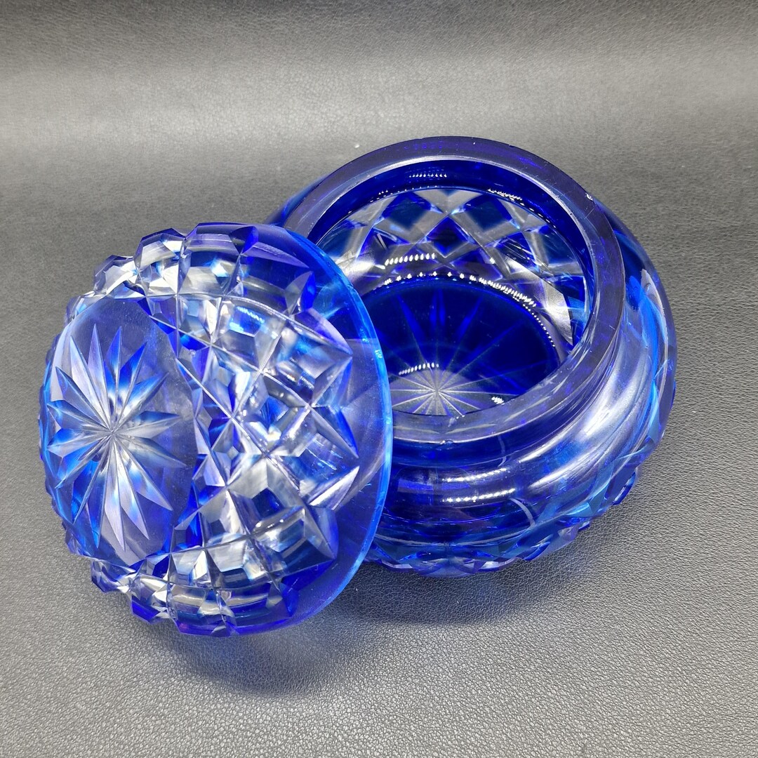 Lidded Box - Bohemian Cut to Clear Glass - Deep Blue - Etsy