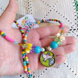 Seed Beaded Necklace Bird Pendant / Whimsycore / Colorful Jewelry ...