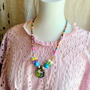 Seed Beaded Necklace Bird Pendant / Whimsycore / Colorful Jewelry ...