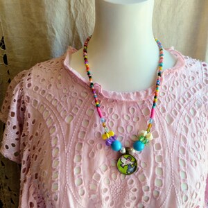 Seed Beaded Necklace Bird Pendant / Whimsycore / Colorful Jewelry ...