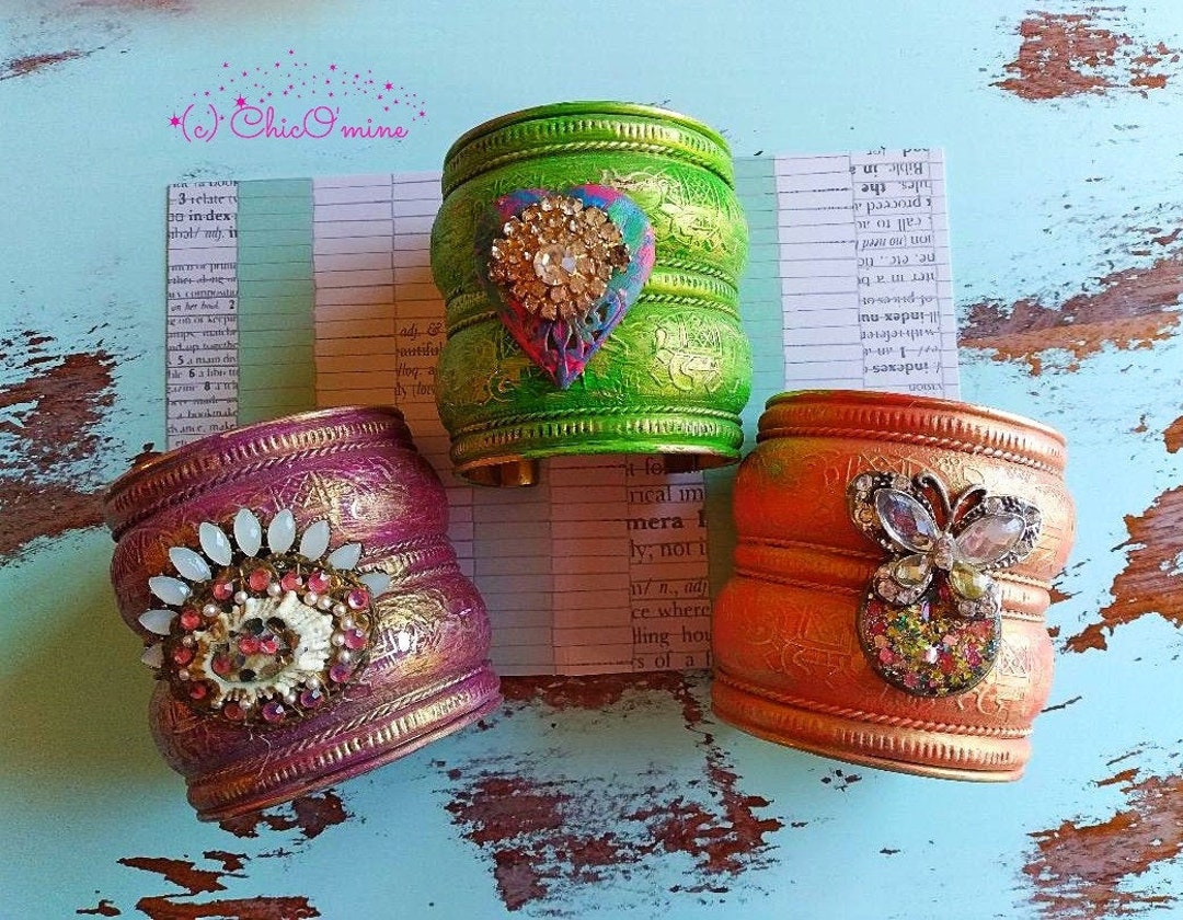 Adjustable Bohemian Bangles / YOU CHOOSE / Gypsy Bangles / Homespun Bangles / Painted Bangles ...
