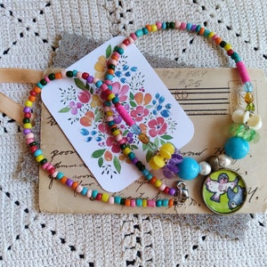 Seed Beaded Necklace Bird Pendant / Whimsycore / Colorful Jewelry ...
