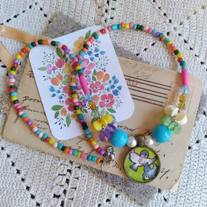 Seed Beaded Necklace Bird Pendant / Whimsycore / Colorful Jewelry ...