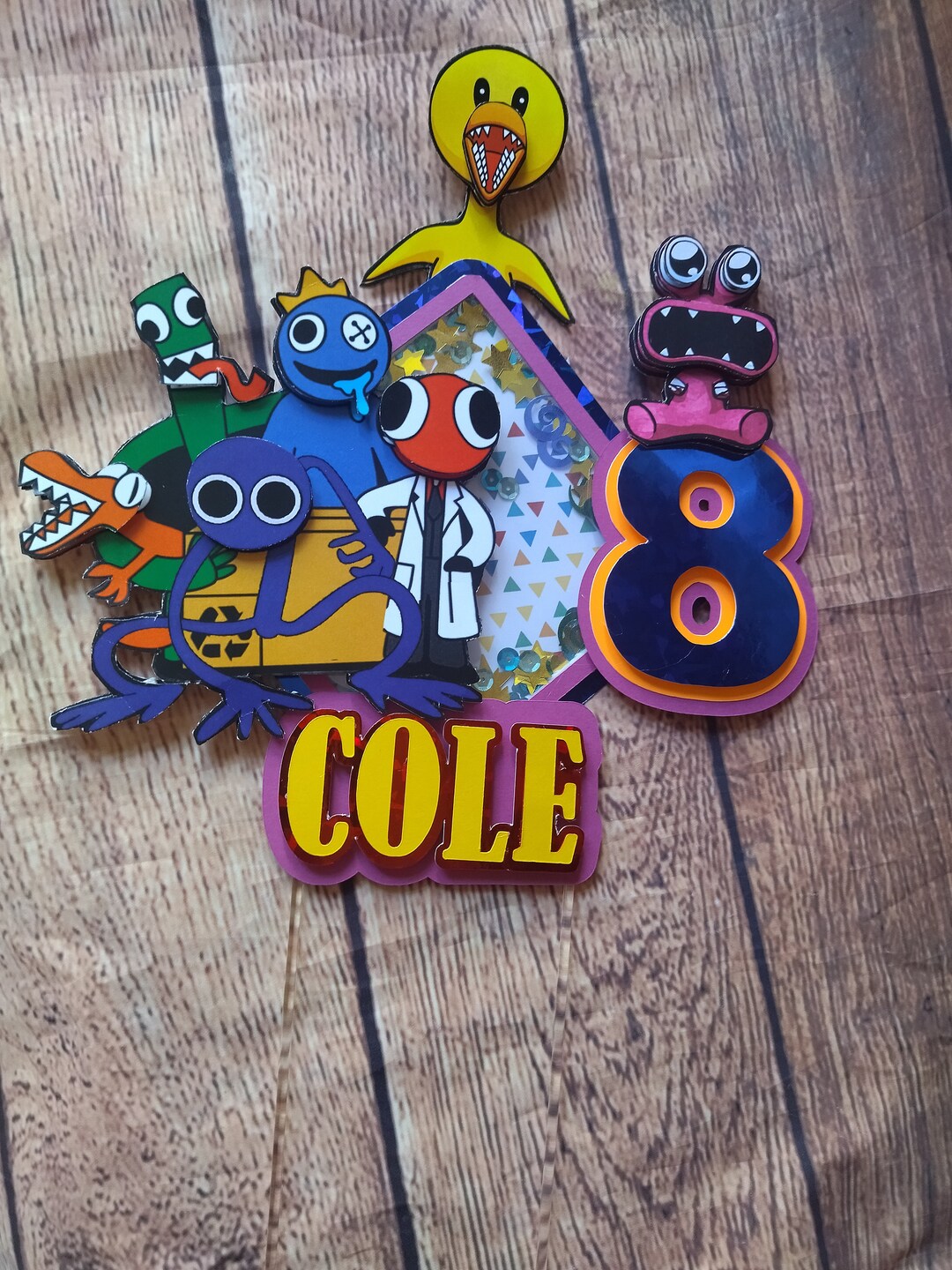 Rainbow Friends Cake Topper Shaker, Personalized Cake Topper, Cake ...