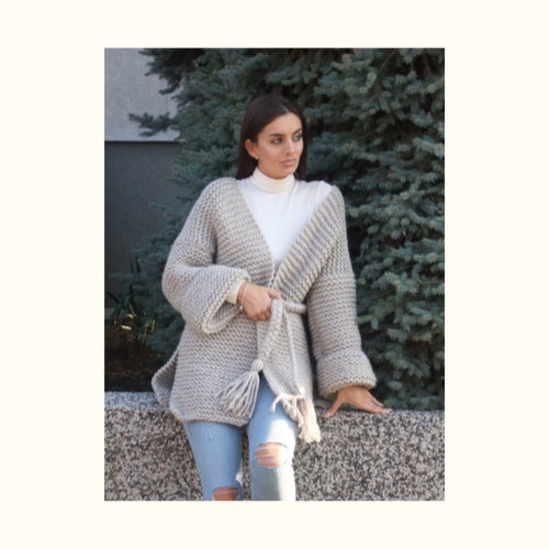 Beige Oversized Chunky Knit Cardigan - Etsy