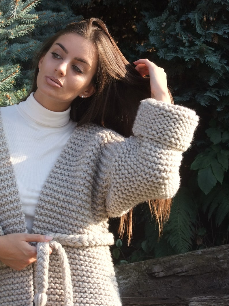 Beige Oversized Chunky Knit Cardigan - Etsy