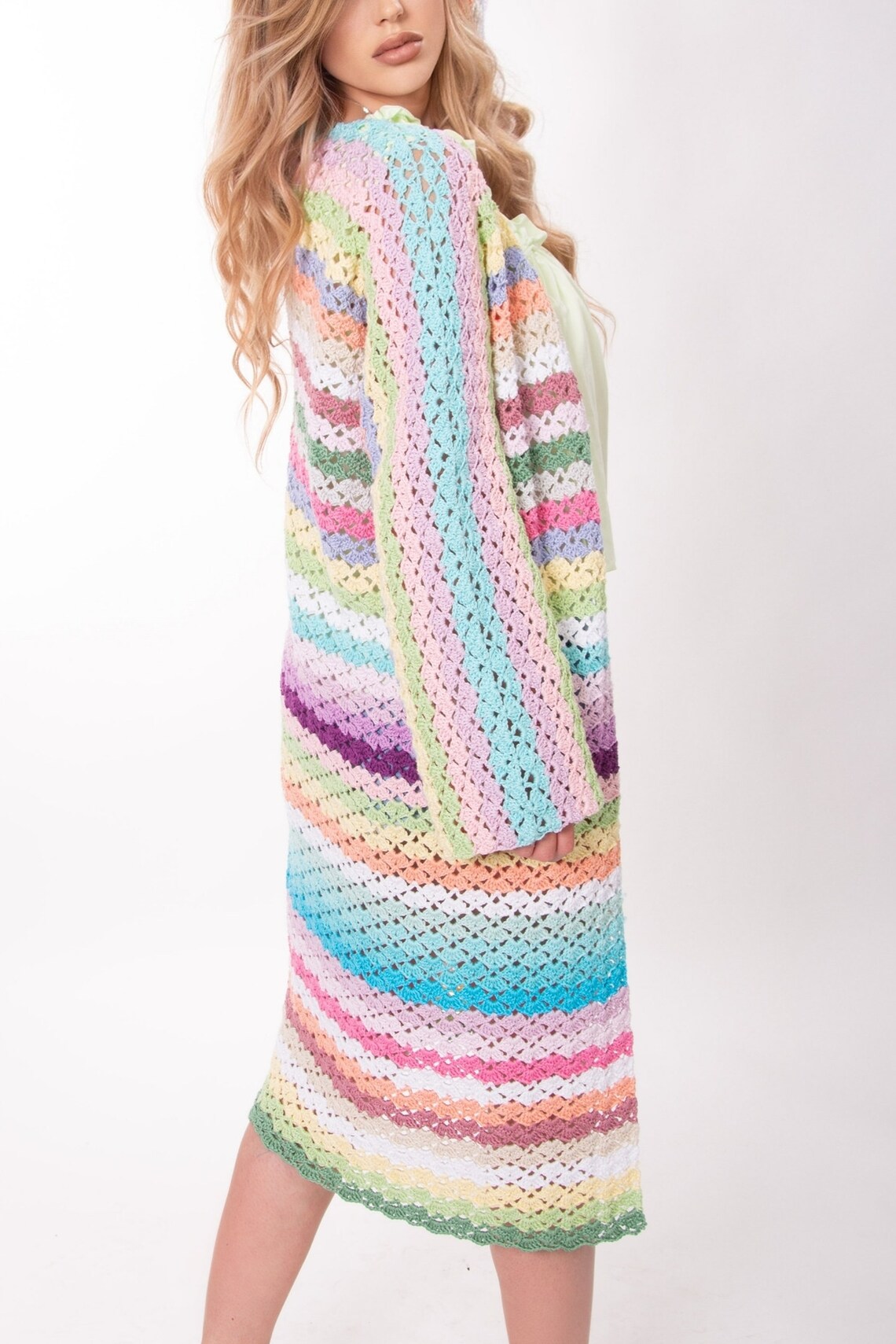 Crochet Long Cardigan Rainbow Hippie Festival Cardigan - Etsy