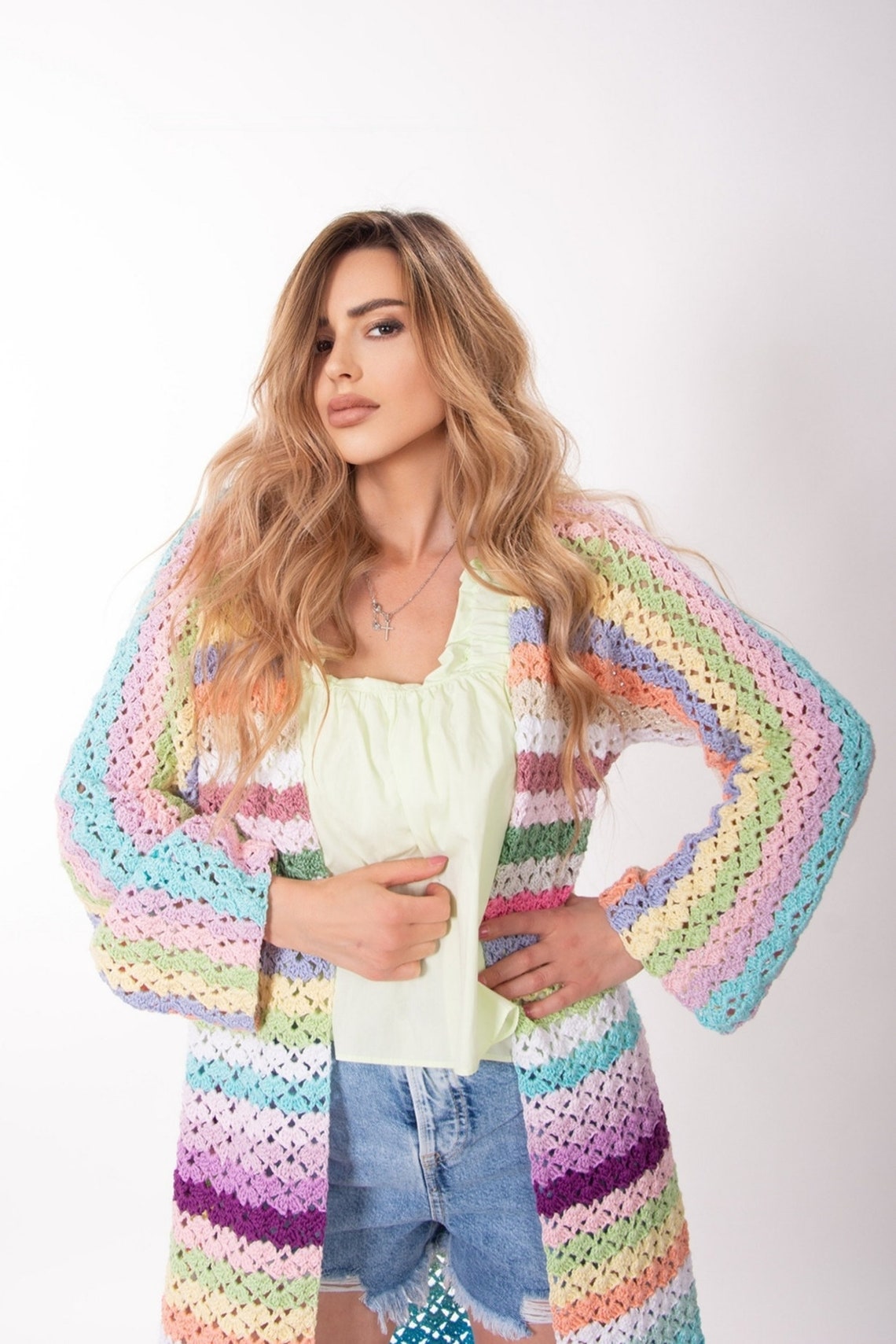 Crochet Long Cardigan Rainbow Hippie Festival Cardigan - Etsy