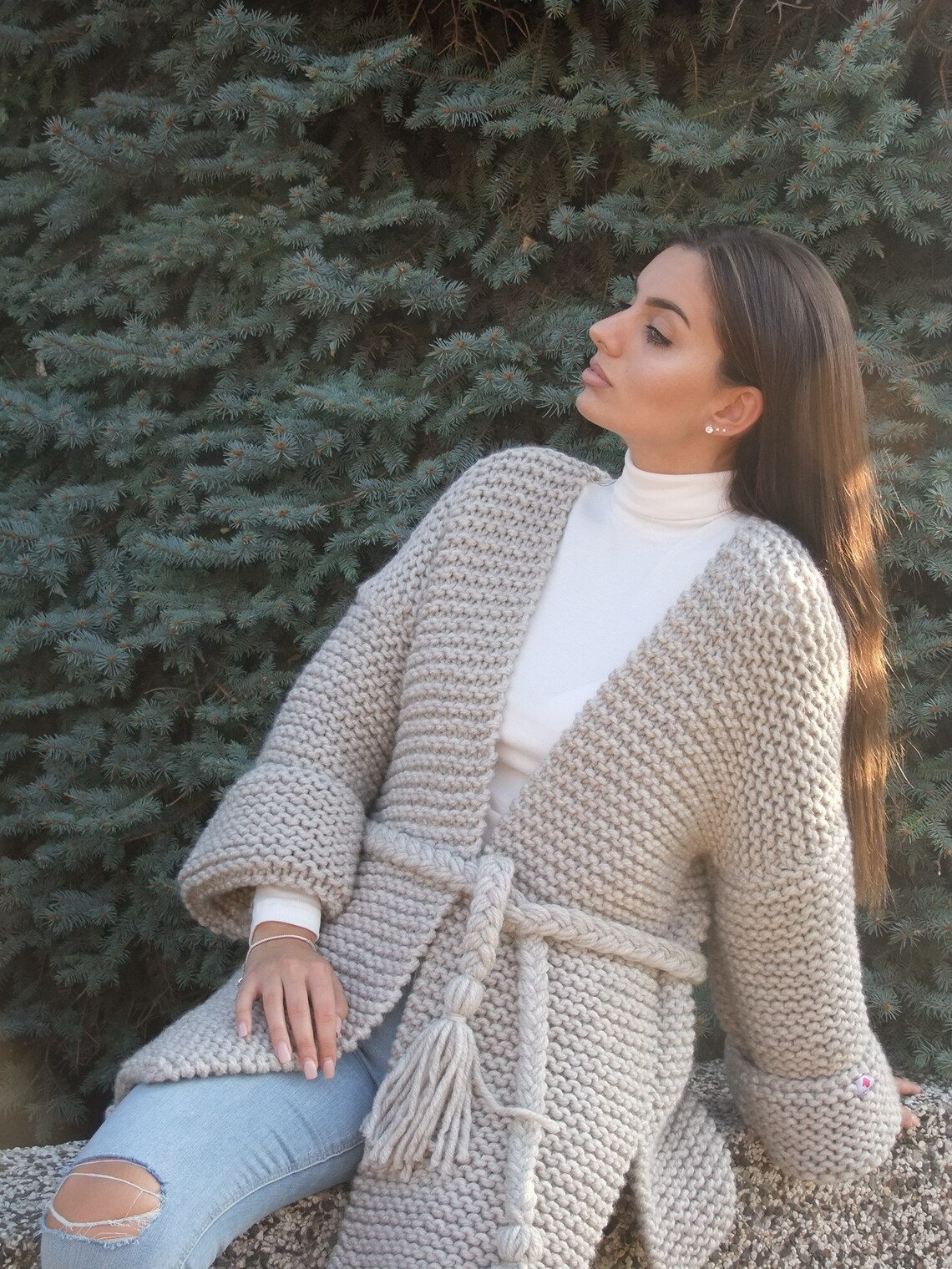 Beige Oversized Chunky Knit Cardigan - Etsy