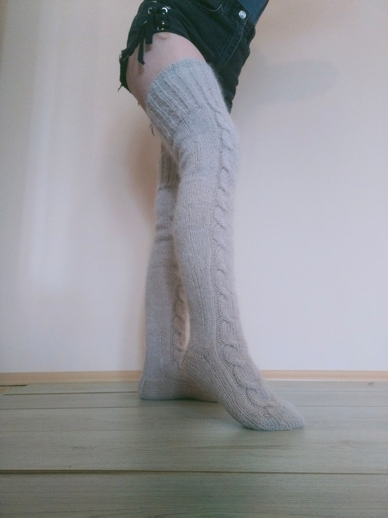 Thigh High Socks, Long Thigh High Socks, Boots Cuffs Socks, Beige ...