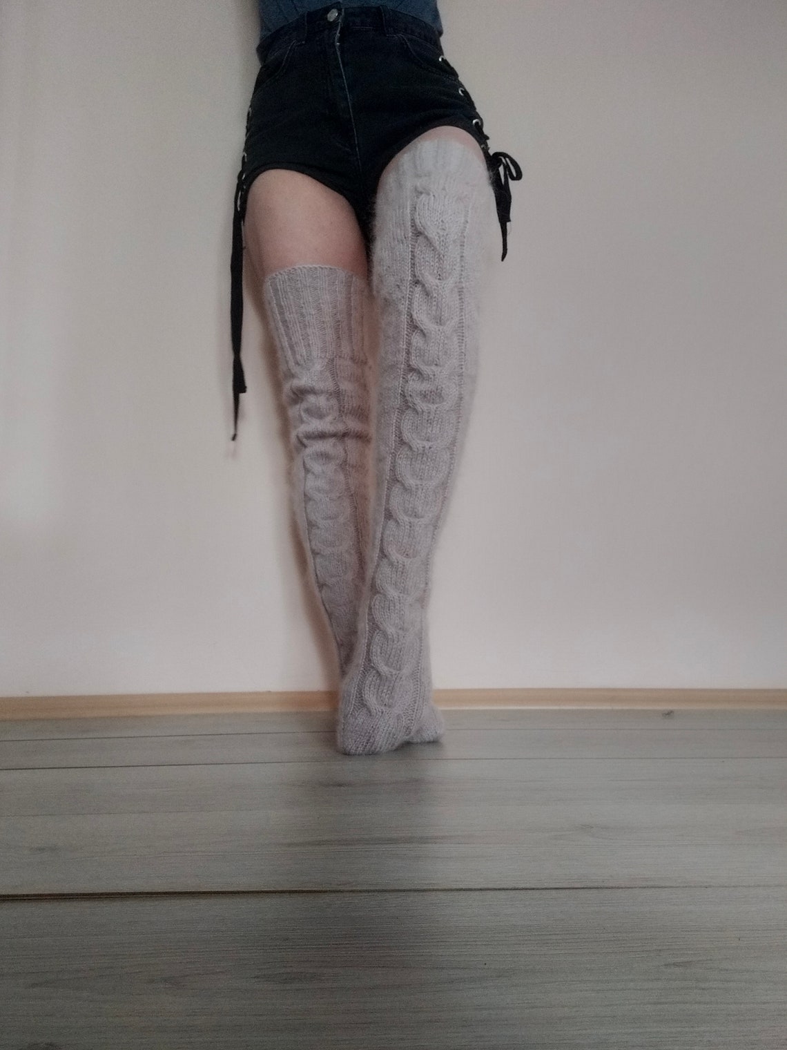 Thigh High Socks, Long Thigh High Socks, Boots Cuffs Socks, Beige ...