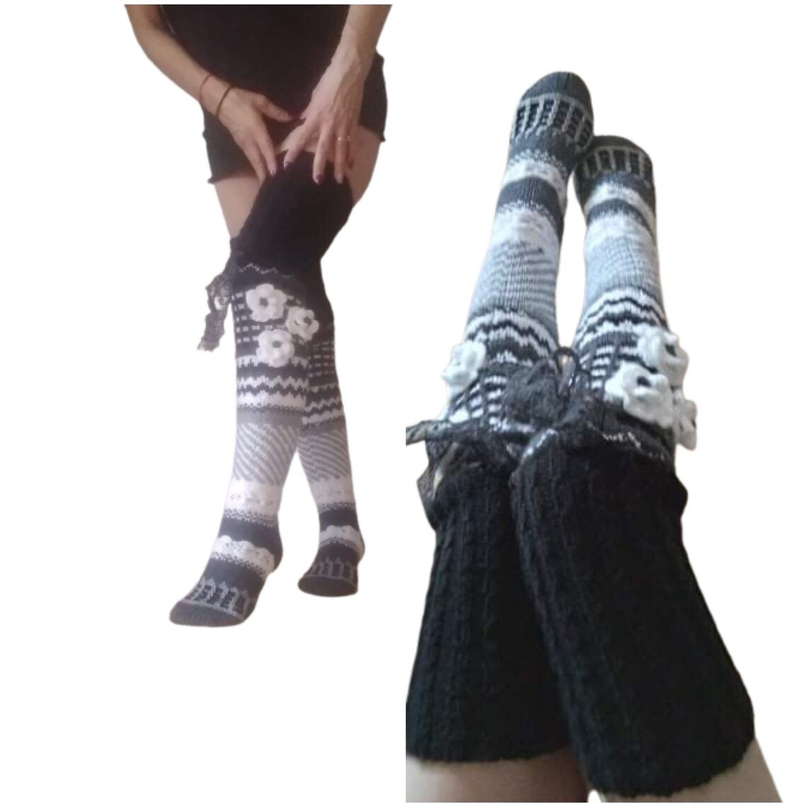 Extra Long Socks,thigh High Socks, Sexy Black White Women's Socks, Long ...