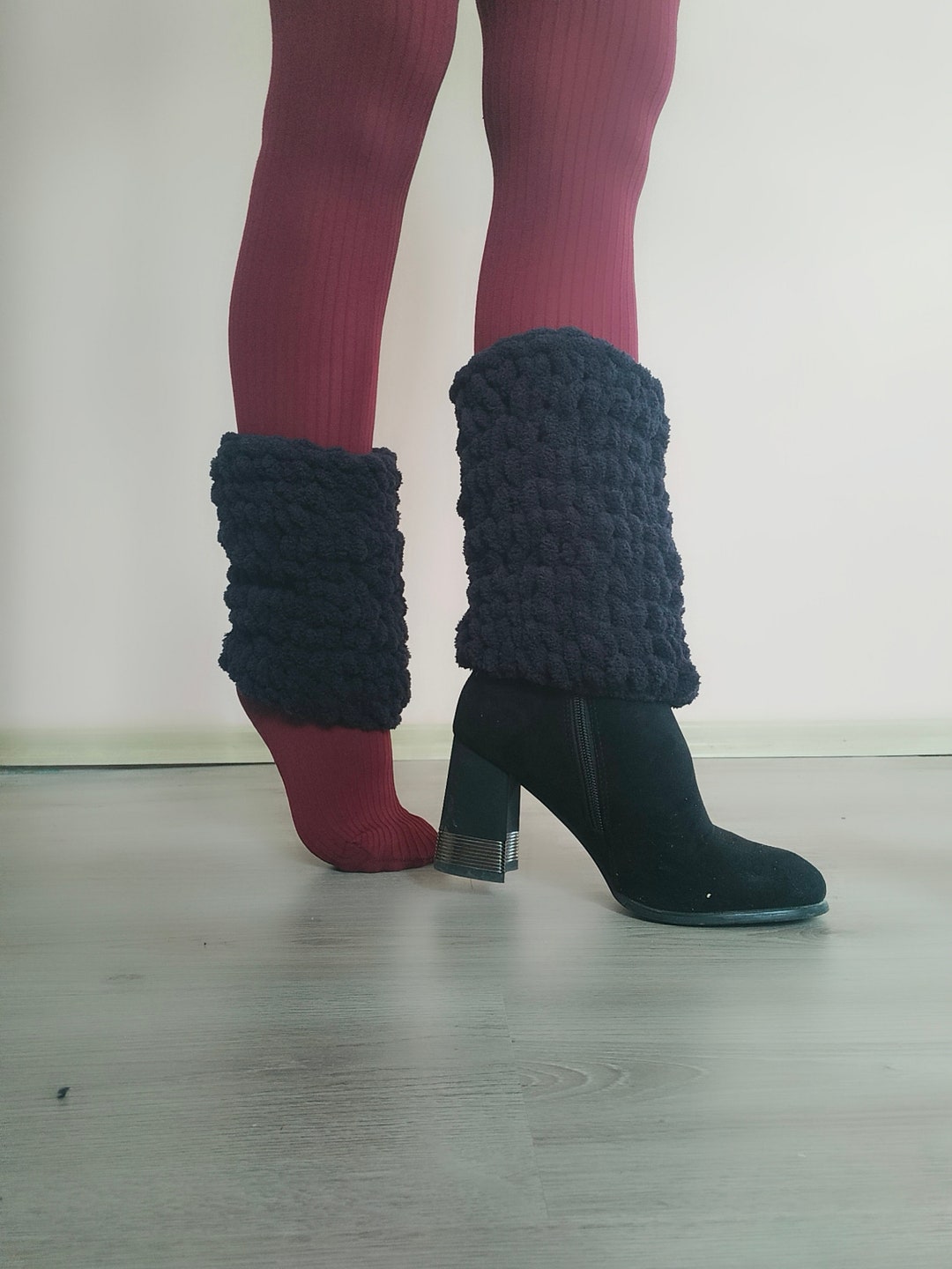 Short Black Leg Warmers, Knitted Leg Warmers, Chunky Leg Warmers, Fuzzy ...