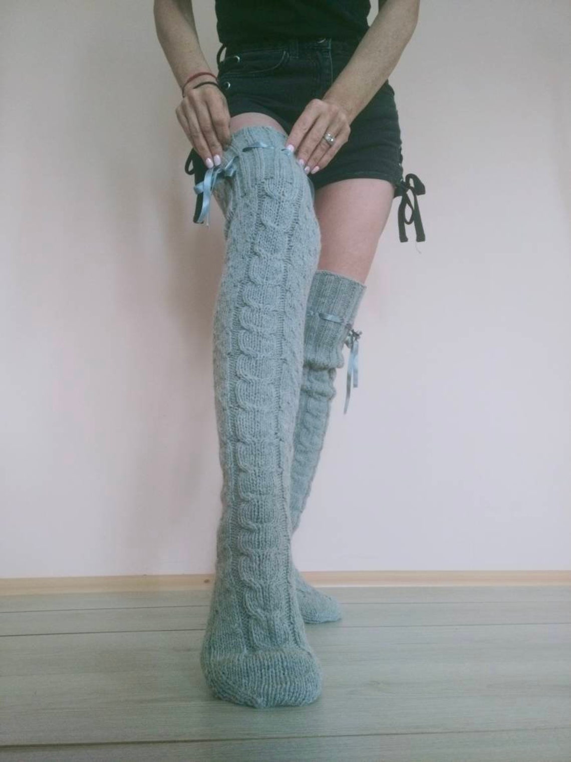 Knee High Socks Grey Long Socks Over Thee Knee Socks - Etsy