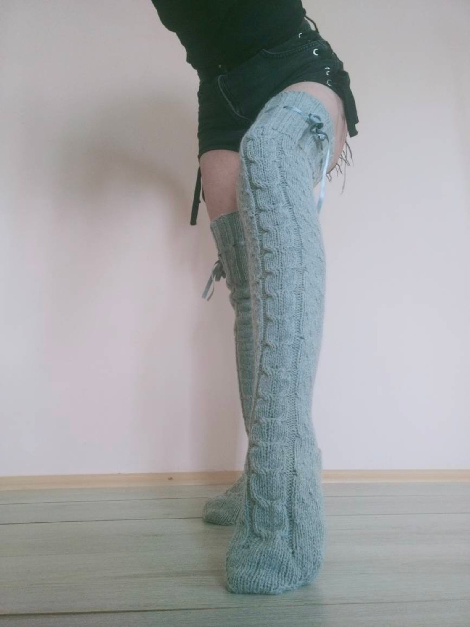 Knee High Socks Grey Long Socks Over Thee Knee Socks - Etsy