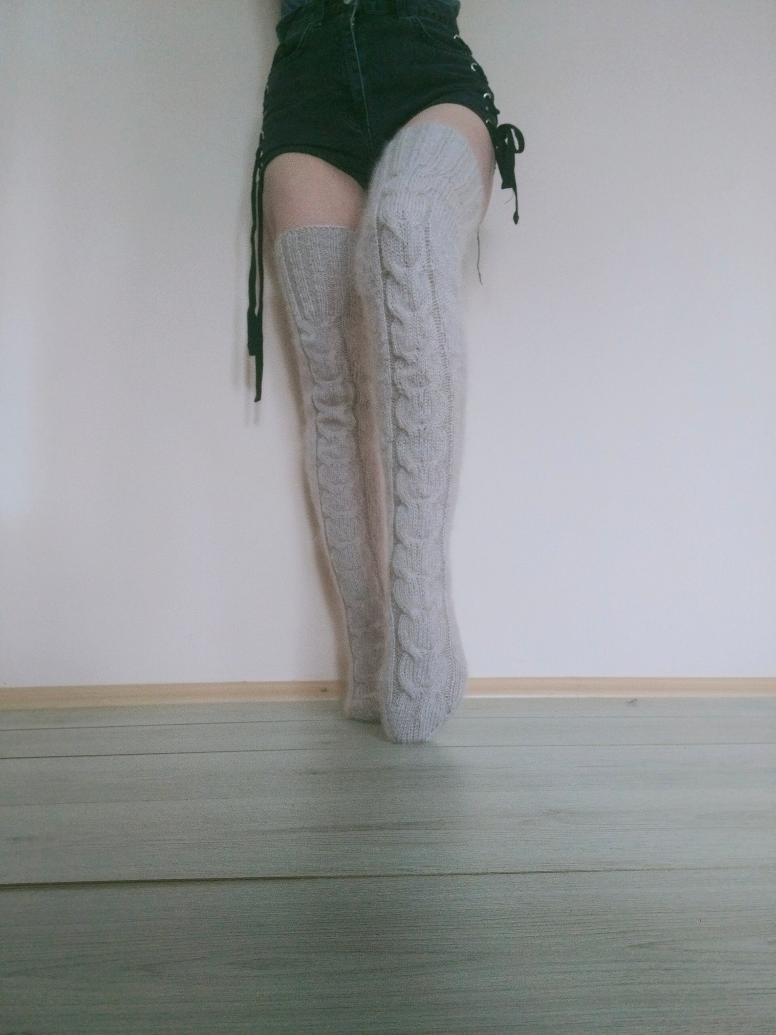 Thigh High Socks, Long Thigh High Socks, Boots Cuffs Socks, Beige ...