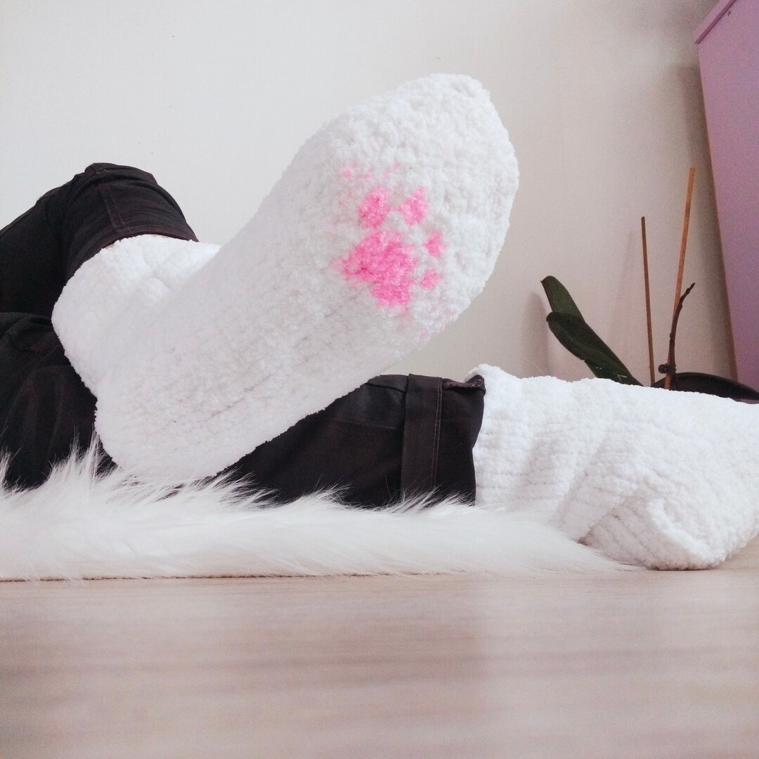 Fluffy Soft Paw White Socks, Super Warm Cat's Paw Socks, Paw Cat Ankle ...