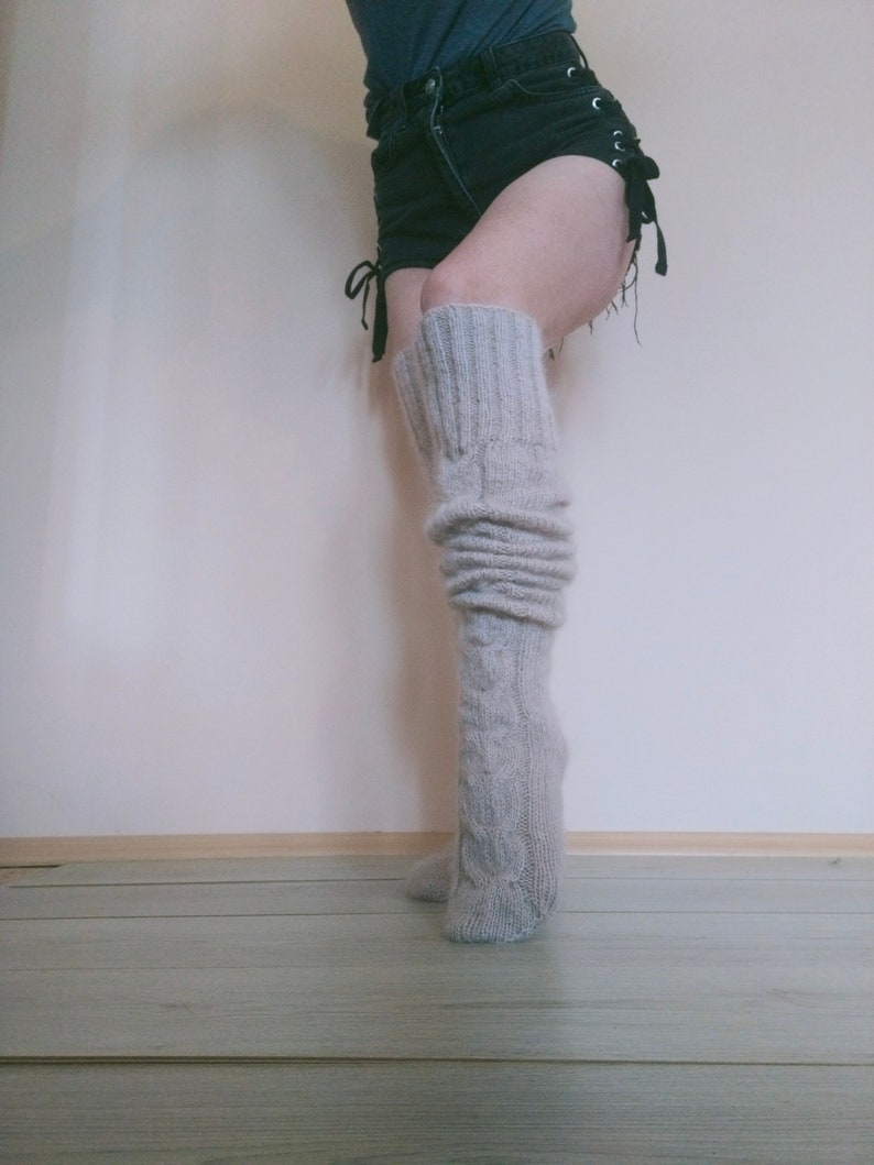 Thigh High Socks, Long Thigh High Socks, Boots Cuffs Socks, Beige ...