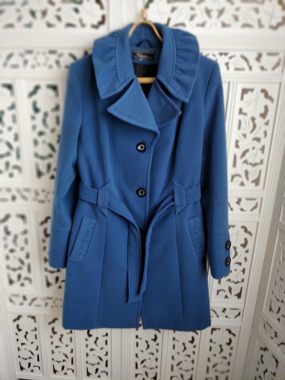 Size L. Women's Wool Coat. Lady's Blue Wool Сoat Jacket. Vintage Womens ...